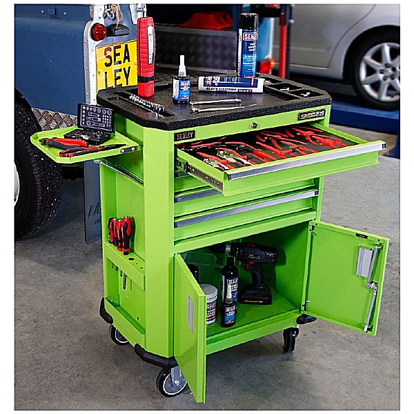 Sealey 4 Drawer And 2 Door Cupboard Tool Trolley | Workshop Trolleys